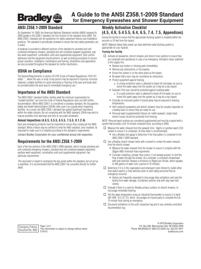 ANSI Z358.1 | Shower | Occupational Safety And Health Administration