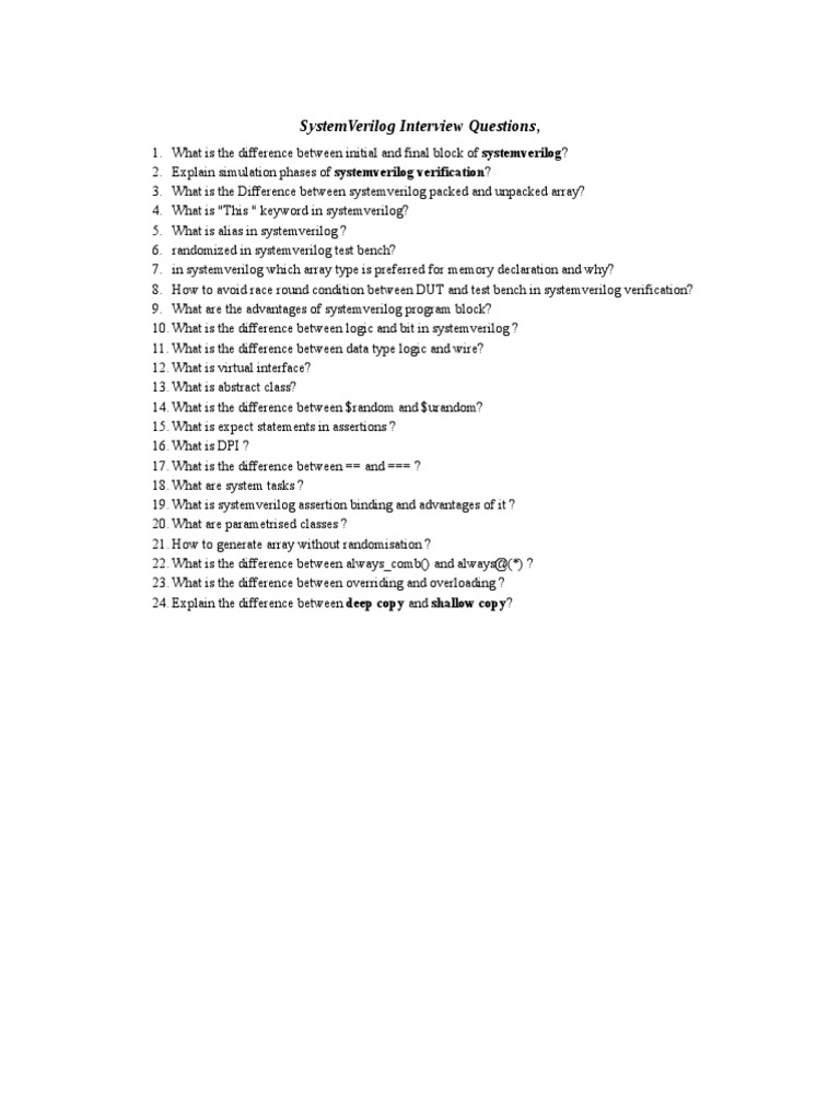 SystemVerilog Interview Questions Guide | PDF