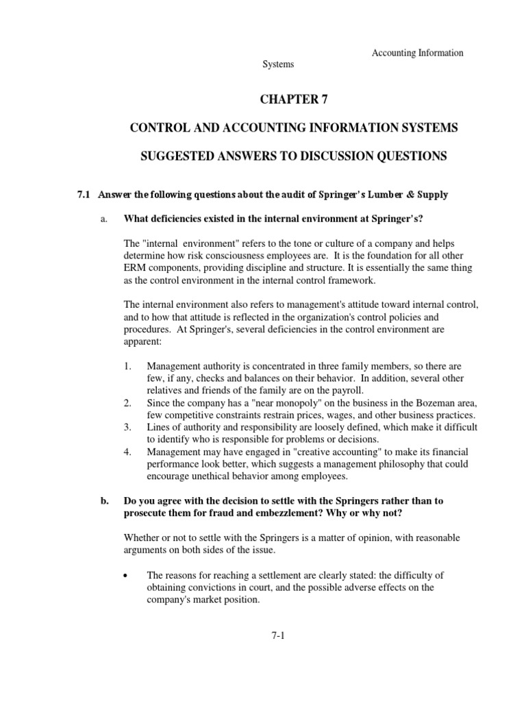 Control and Accounting Information Systems Suggested Answers To ...