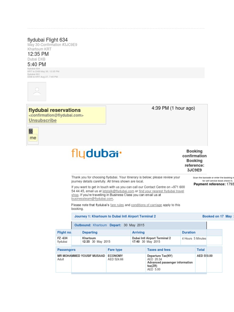 Booking Receipt #3JC9E9: Flydubai Flight 634 | PDF | Baggage | Transport