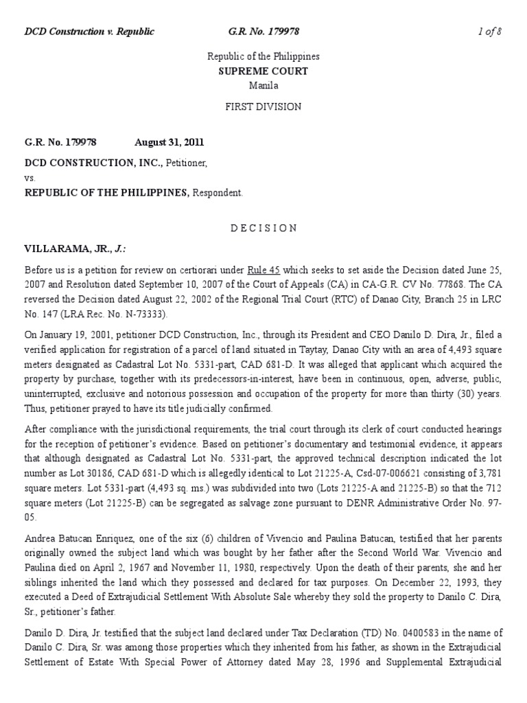 17-DCD Construction vs. Republic, G.R. No. 179978, Aug. 31, 2011 | PDF ...