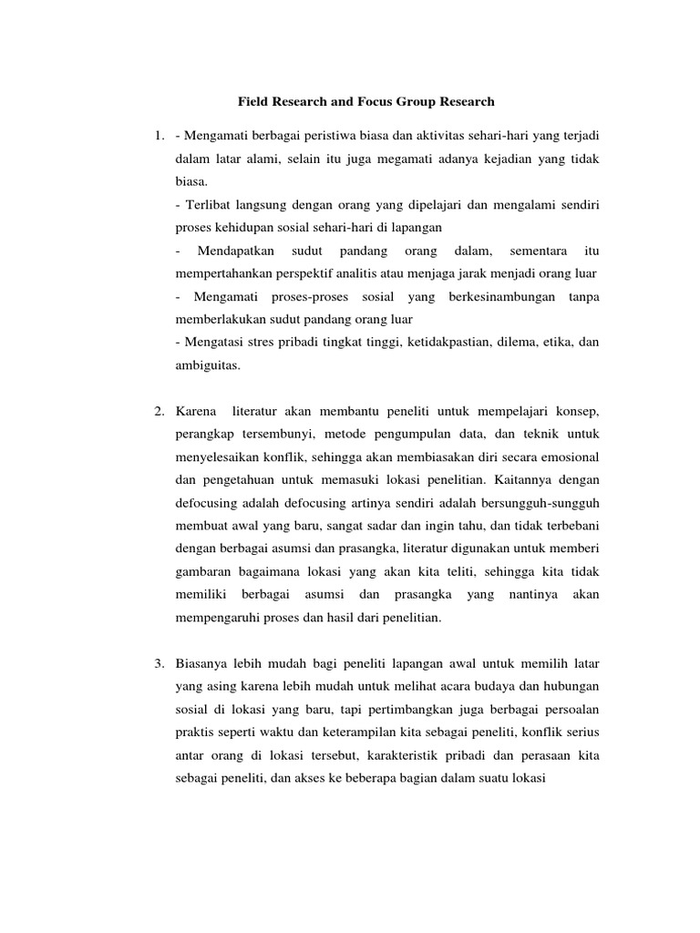 Field Research and Focus Group Research | PDF | Sains & Matematika