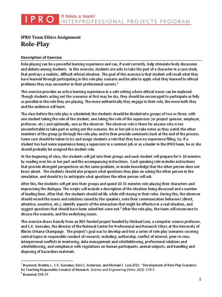 Role-Play: IPRO Team Ethics Assignment | PDF | Role Playing | Communication