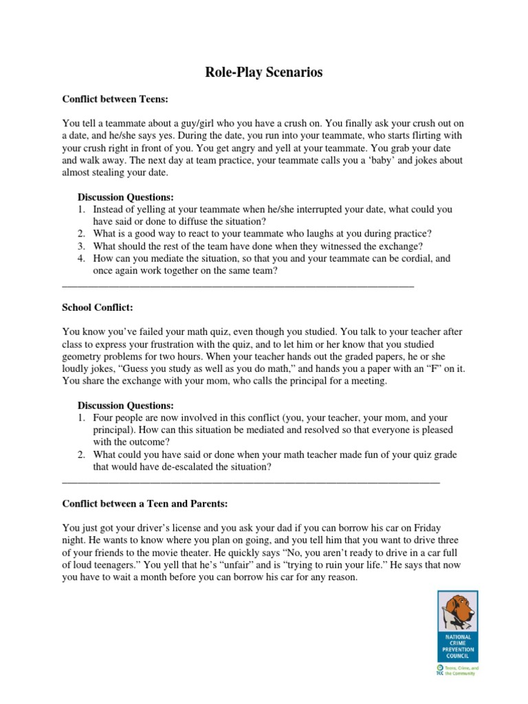 Role-Play Scenarios: Conflict Between Teens | PDF | Leisure