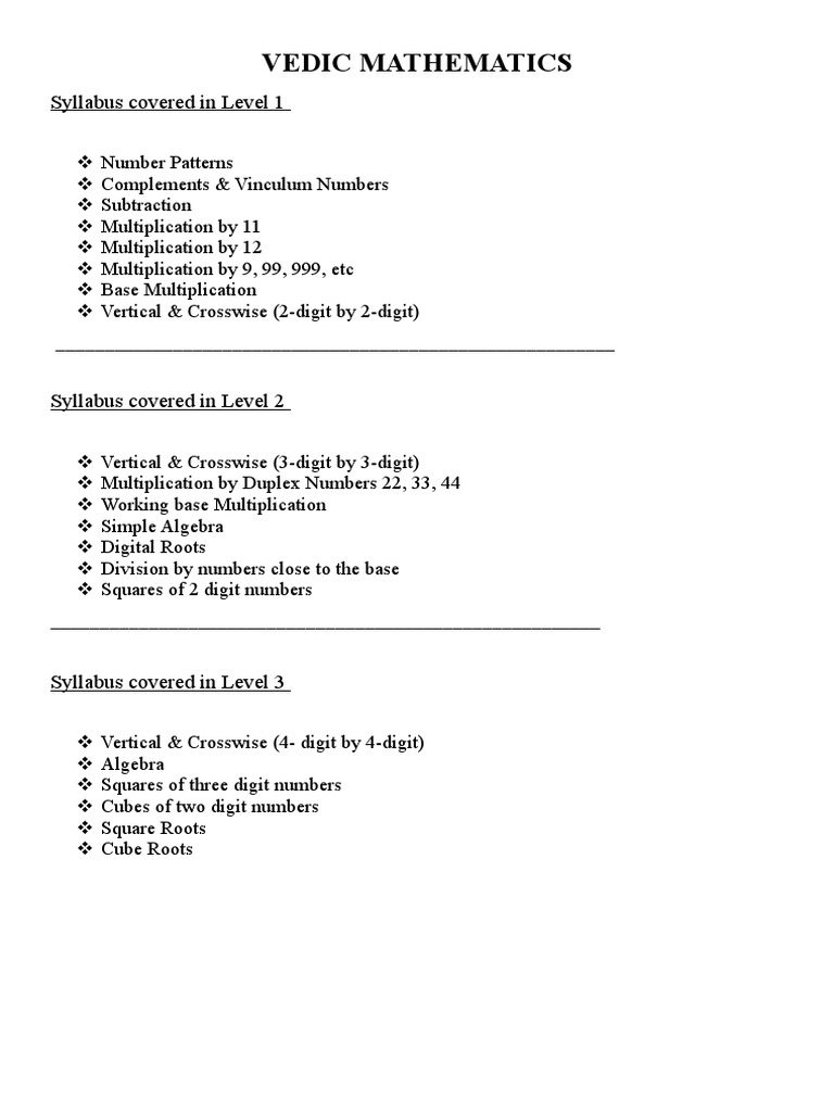 Vedic Maths Syllabus | PDF