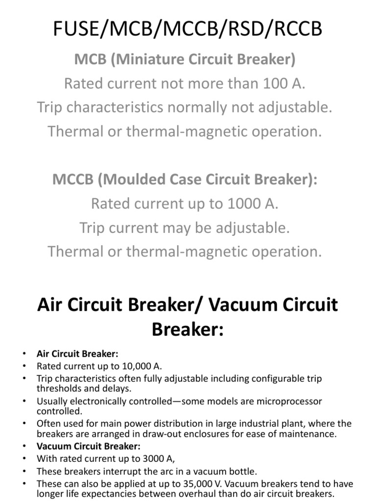 Select the right MCB, RCD, MCCB or ACB for electrical protection | PDF ...