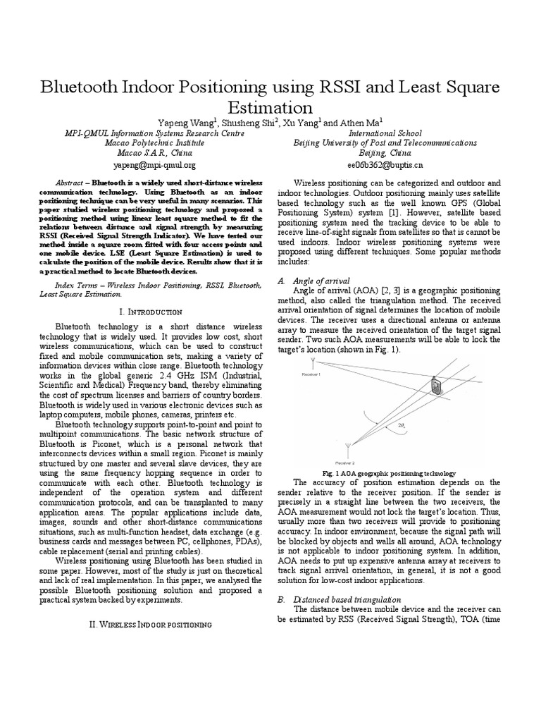 Bluetooth Indoor Positioning Using RSSI and Least Square Estimation ...