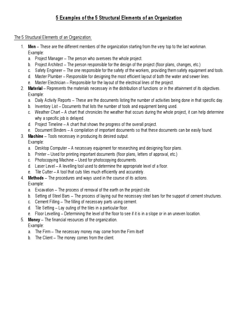 5 Examples of The 5 Structural Elements of An Organization | Download ...