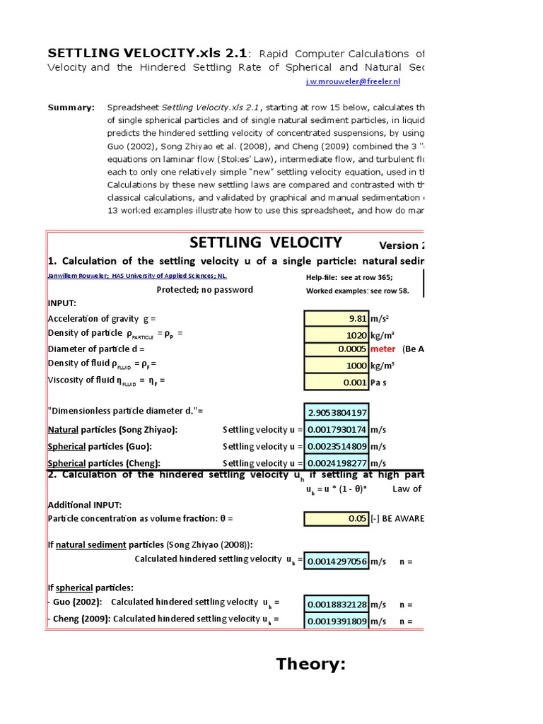 Analysis of Sediment Particle Settling Velocities Using an Excel ...