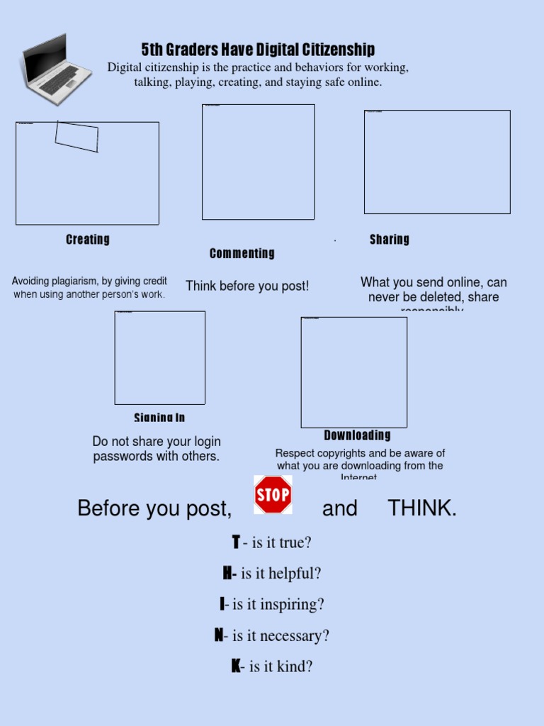 Before You Post, and Think.: 5th Graders Have Digital Citizenship | PDF