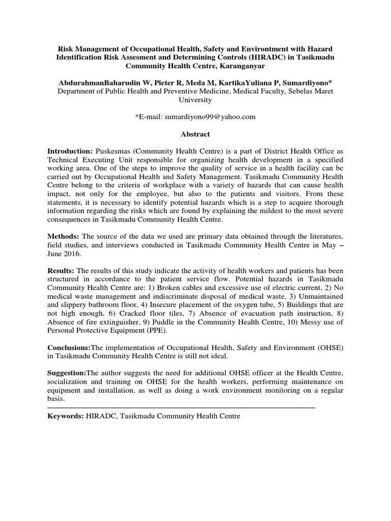 Occupational Health Safety and Environment Abstract | Occupational ...