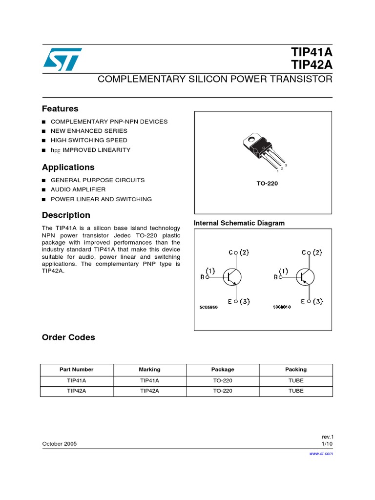 TIP41A Datasheet | PDF | Bipolar Junction Transistor | Transistor