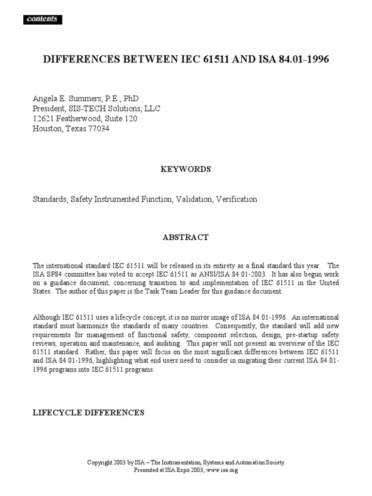 Differences Between Iec 61511 and Isa 84.01-1996 PDF | PDF | Safety ...