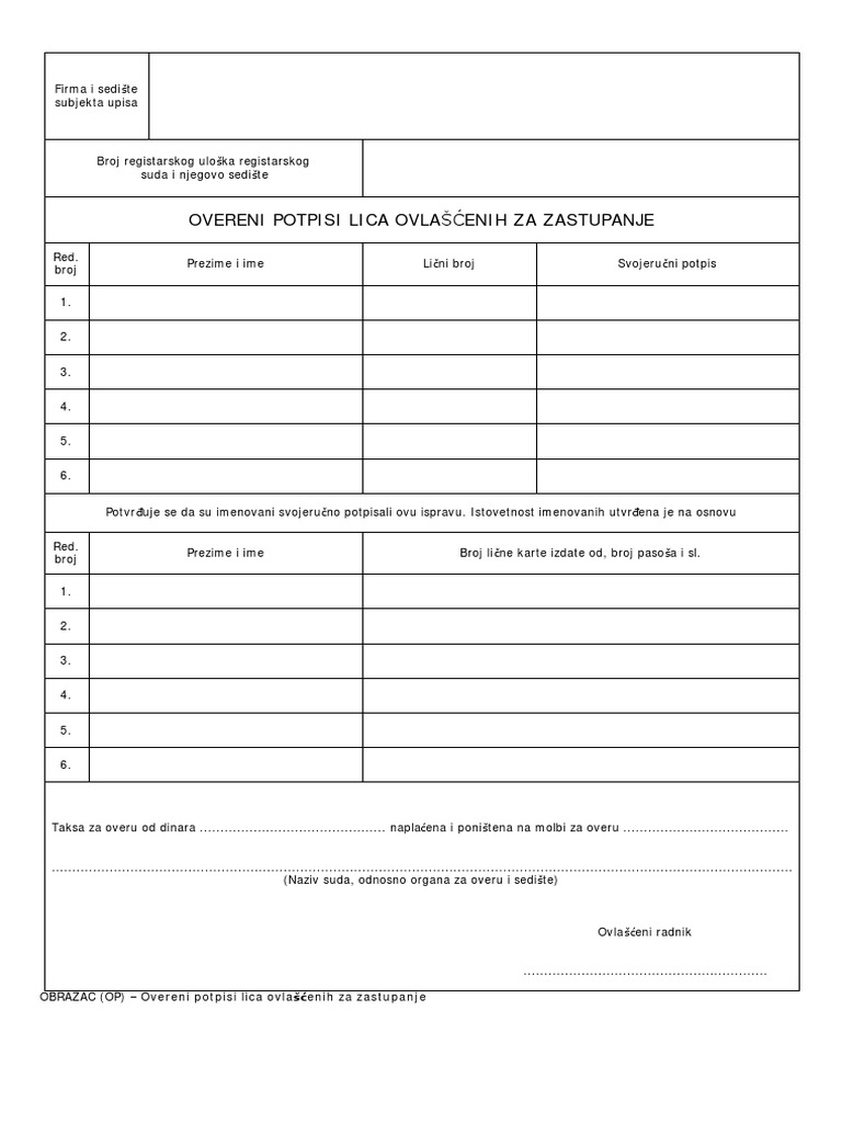 Overeni Potpisis Lica Ovlascenih Za Zastupanje PDF | PDF