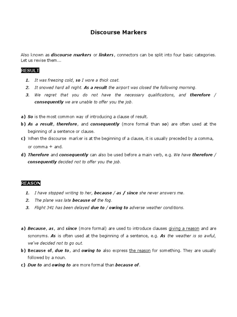 Discourse Markers | PDF | Clause | Sentence (Linguistics)