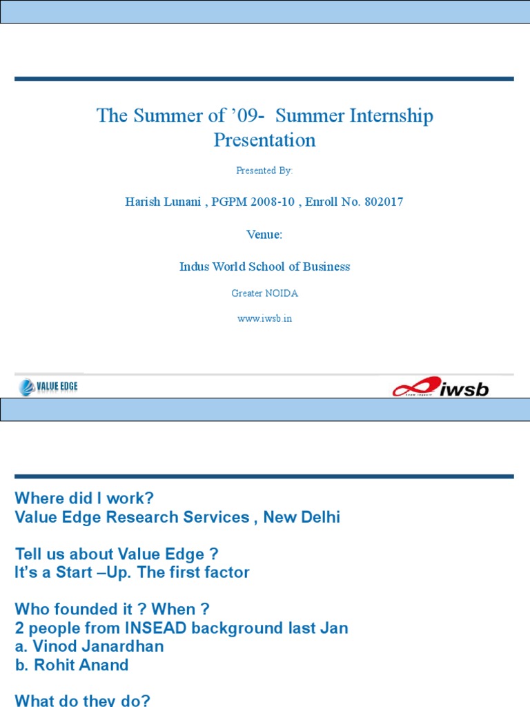 The Summer of '09-Summer Internship Presentation | PDF | Internet ...