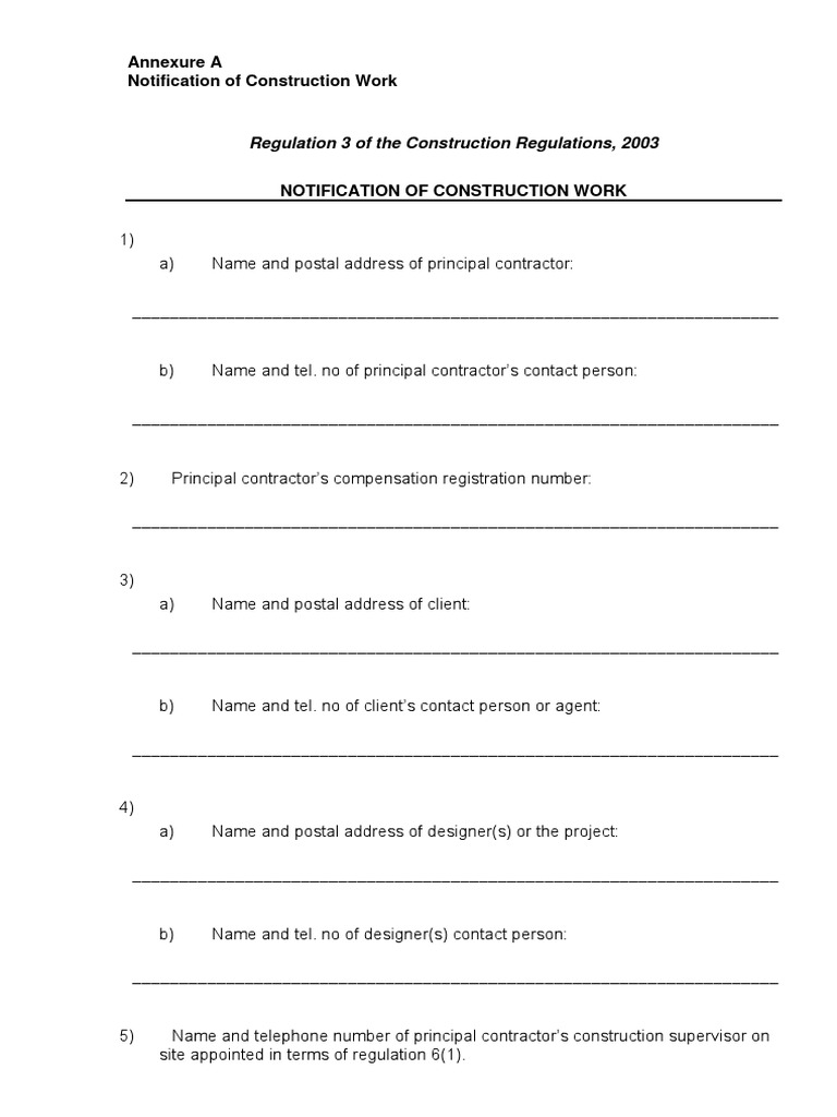 Notification of Construction Work Department of Labour | Government ...