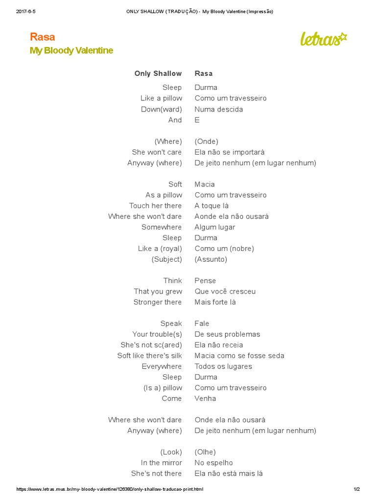 ONLY SHALLOW (TRADUÇÃO) - My Bloody Valentine (Impressão) | PDF | Lazer
