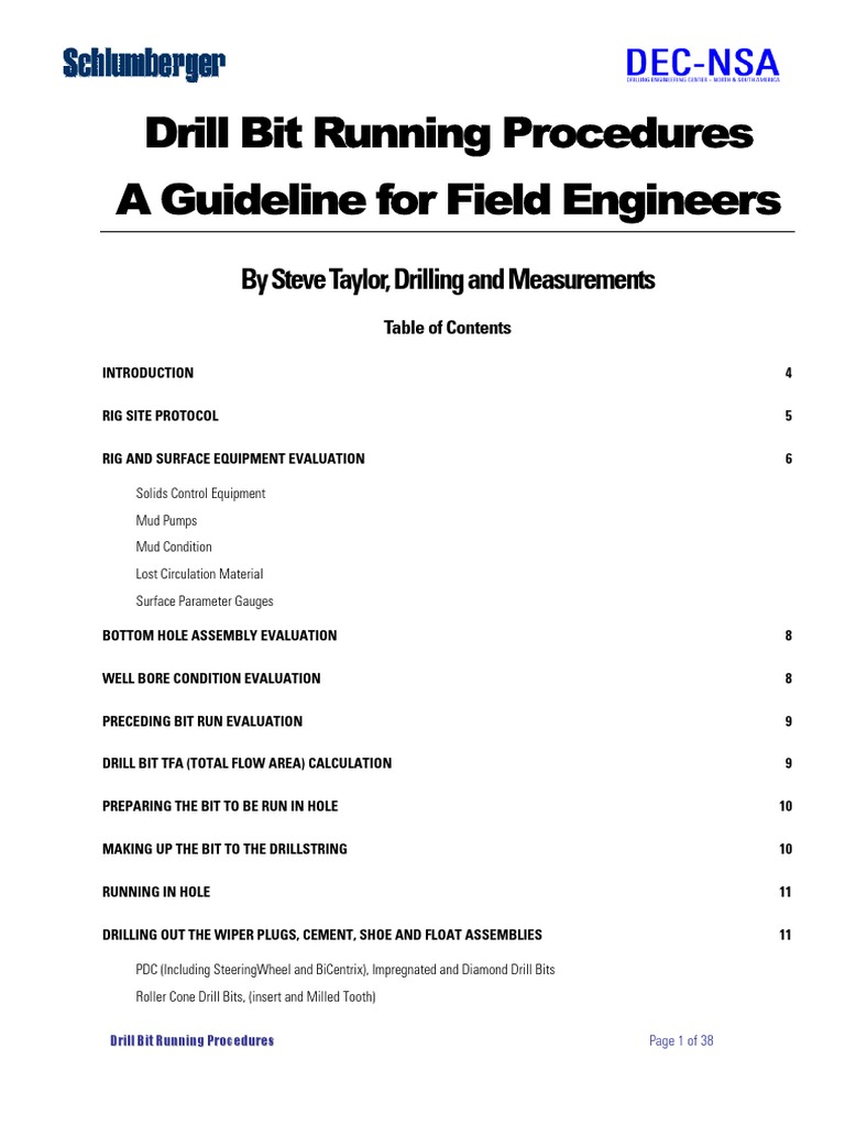 Schlumberger - Bit Running Guidelines | PDF | Drilling Rig | Drilling