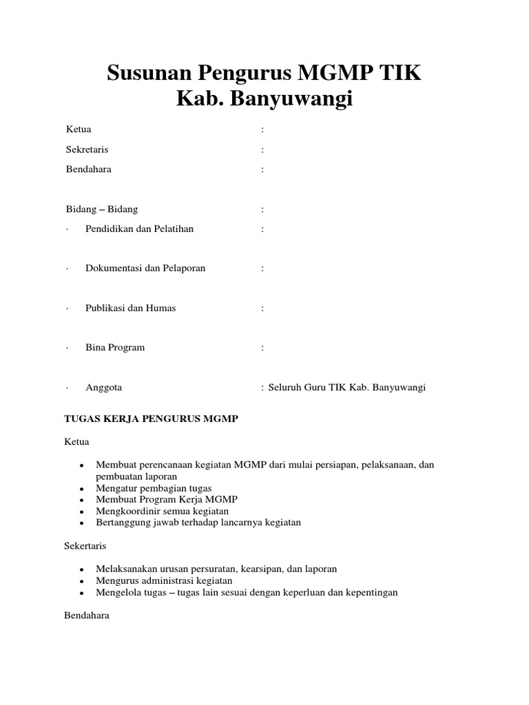 Susunan Pengurus MGMP TIK Kab | PDF
