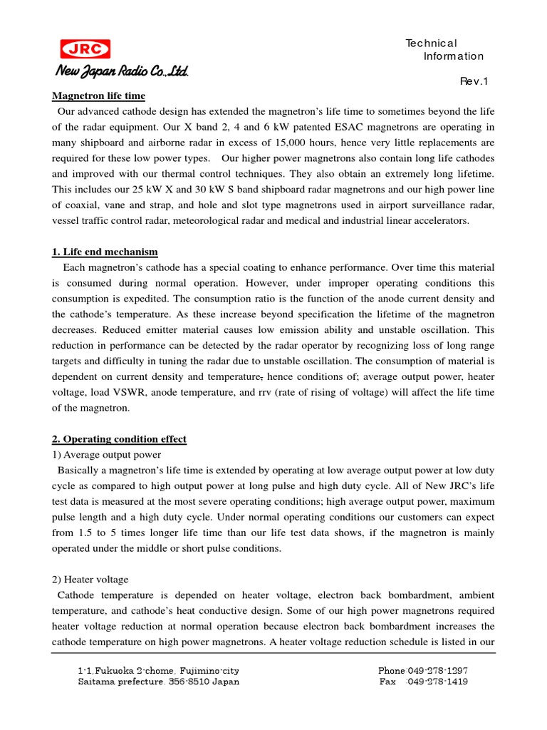 Magnetron Life Time | PDF | Radar | Cathode
