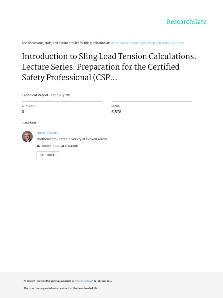 Sling Load Stress Calculations PDF | PDF | Sine | Pound (Mass)