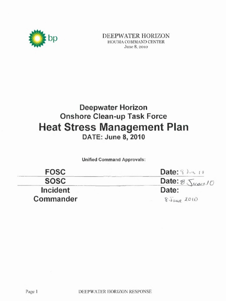 Heat Stress Management Plan: Deepwater Horizon Onshore Clean-Up Task ...