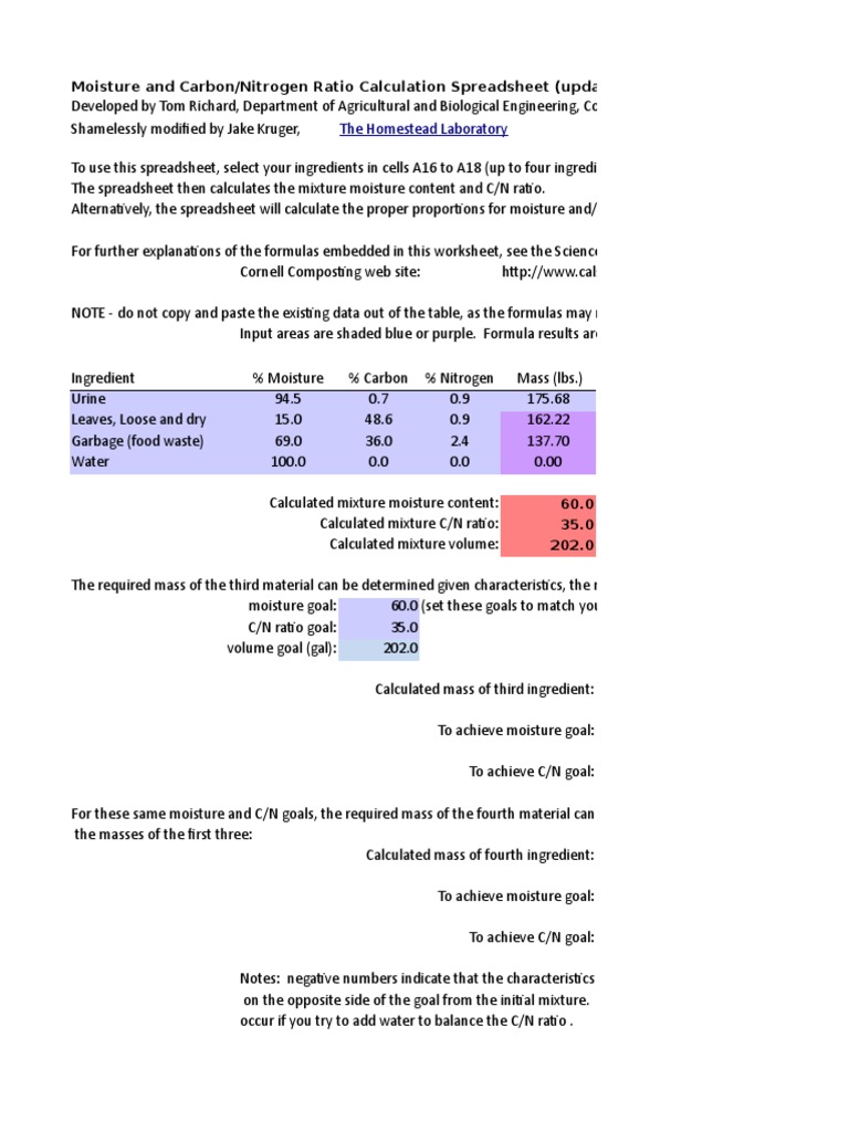 Compost Calculator | PDF | Manure | Spreadsheet