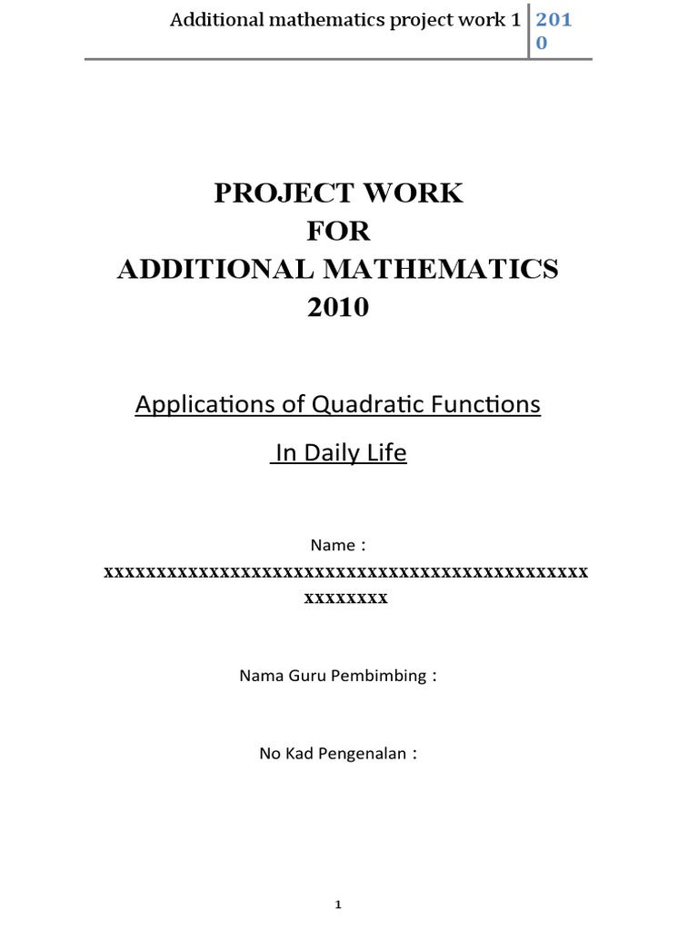 Project Work For Additional Mathematics 2010 | PDF | Integral ...