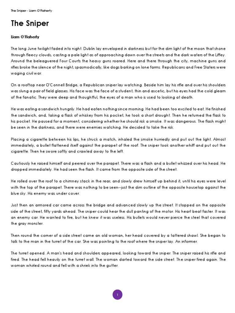 The Sniper - Liam O'Flaherty | PDF | Rifle | Sniper