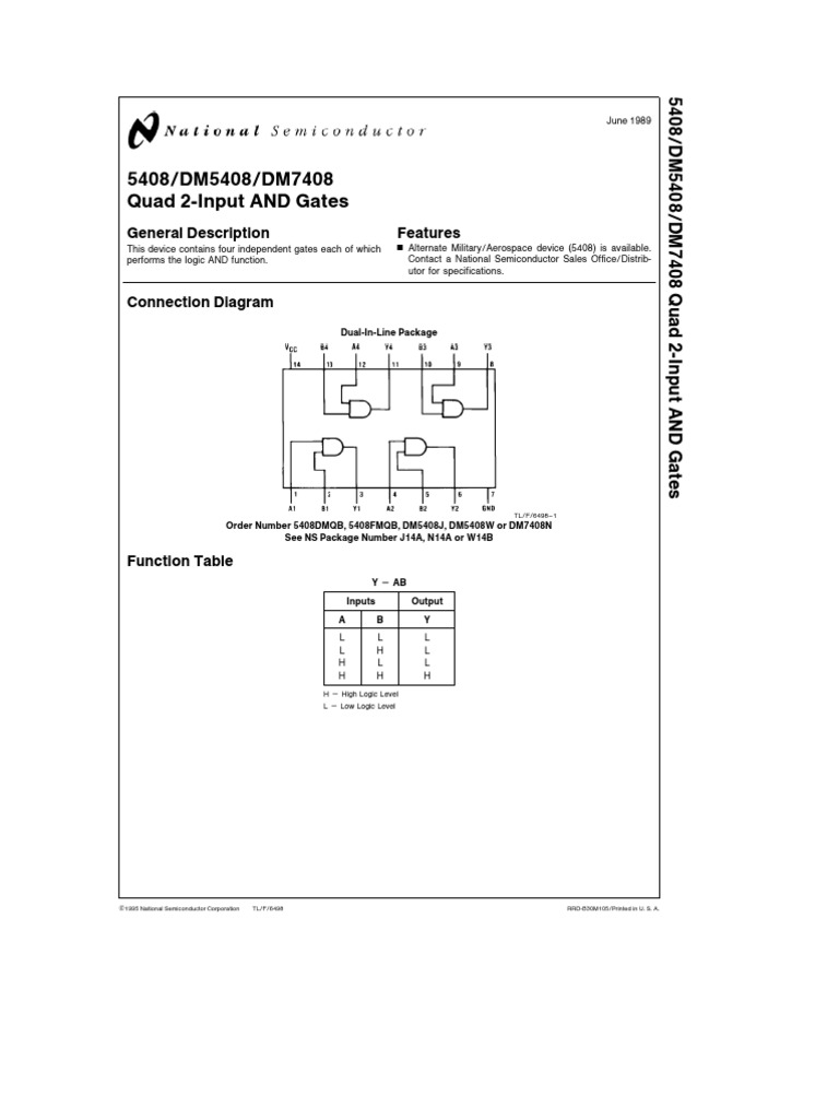Datasheet of 7408 and Gate | PDF | Electrical Components | Electrical ...