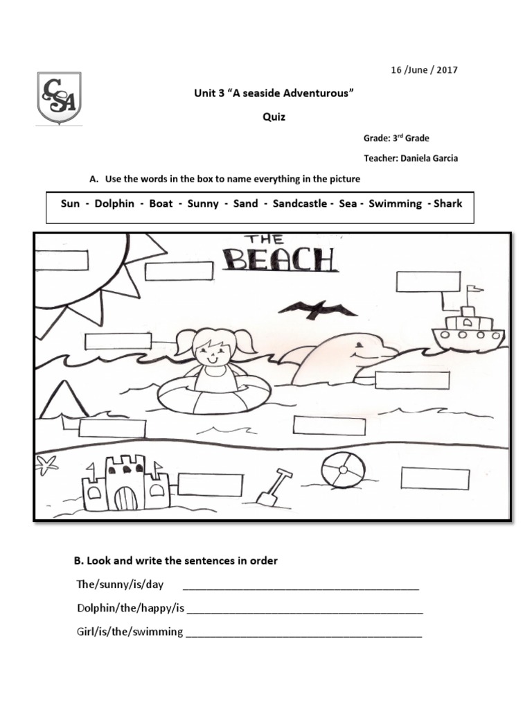 Unit 3 "A Seaside Adventurous" Quiz: A. Use The Words in The Box To ...
