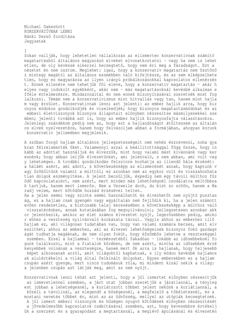 Michael Oakeshott - KONZERVATÍVNAK LENNI | PDF
