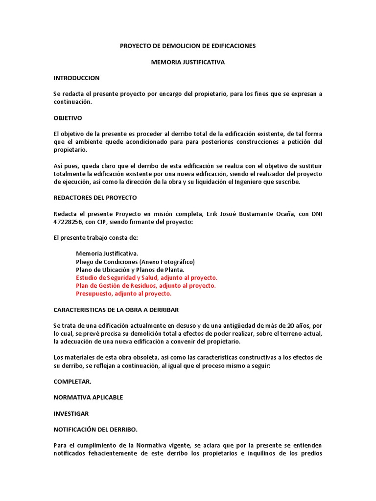 Proyecto de Demolicion de Edificaciones | PDF | Demolición | Ingeniería de Edificación