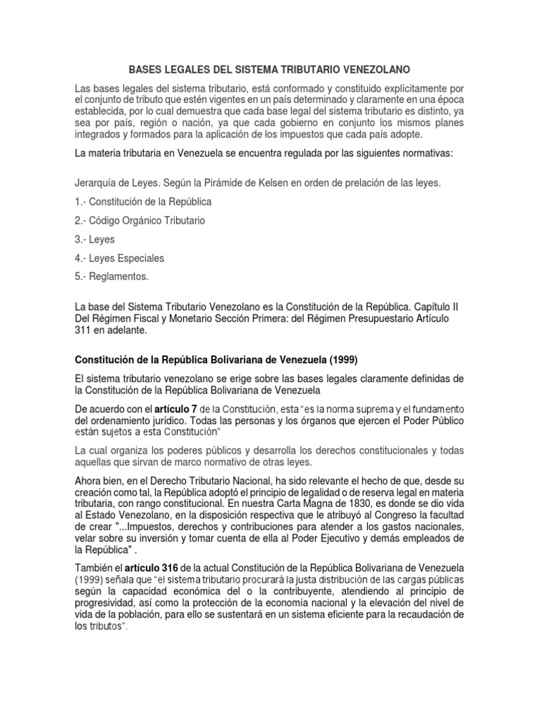 Bases Legales Del Sistema Tributario Venezolano | PDF | Constitución ...