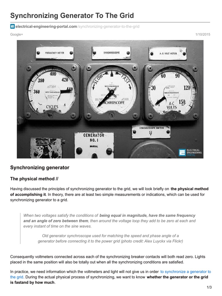 Synchronizing Generator To The Grid | PDF | Power Engineering ...