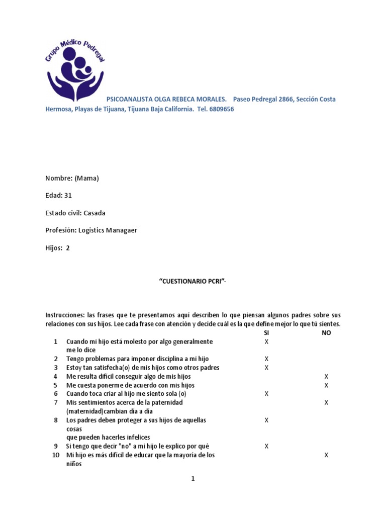Pcri Formato Aplicación TEST PARA PADRES | PDF | Sicología