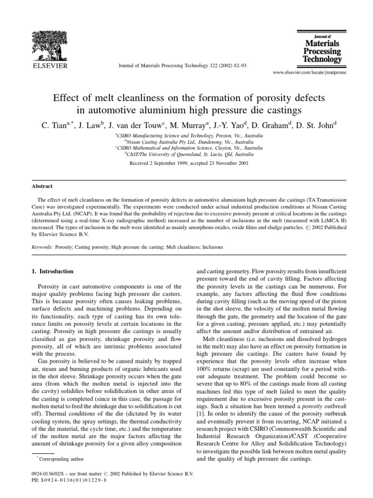 Effect of Melt Cleanliness On The Formation of Porosity Defects in Automotive Aluminium High ...