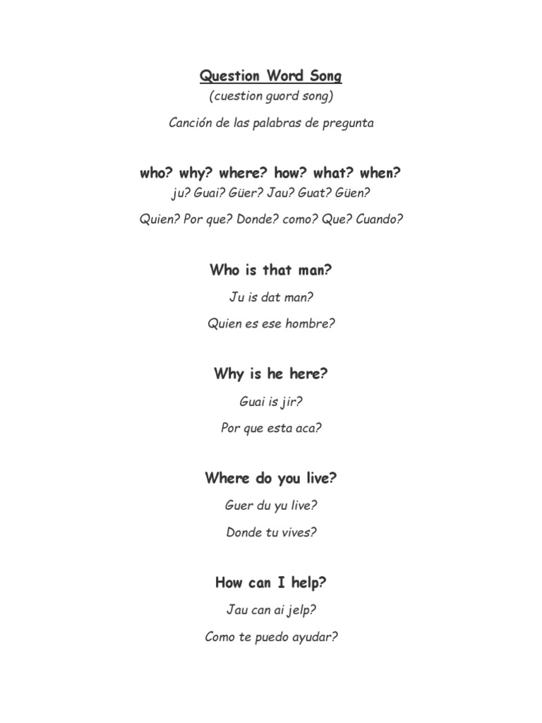 Question Word Song | PDF