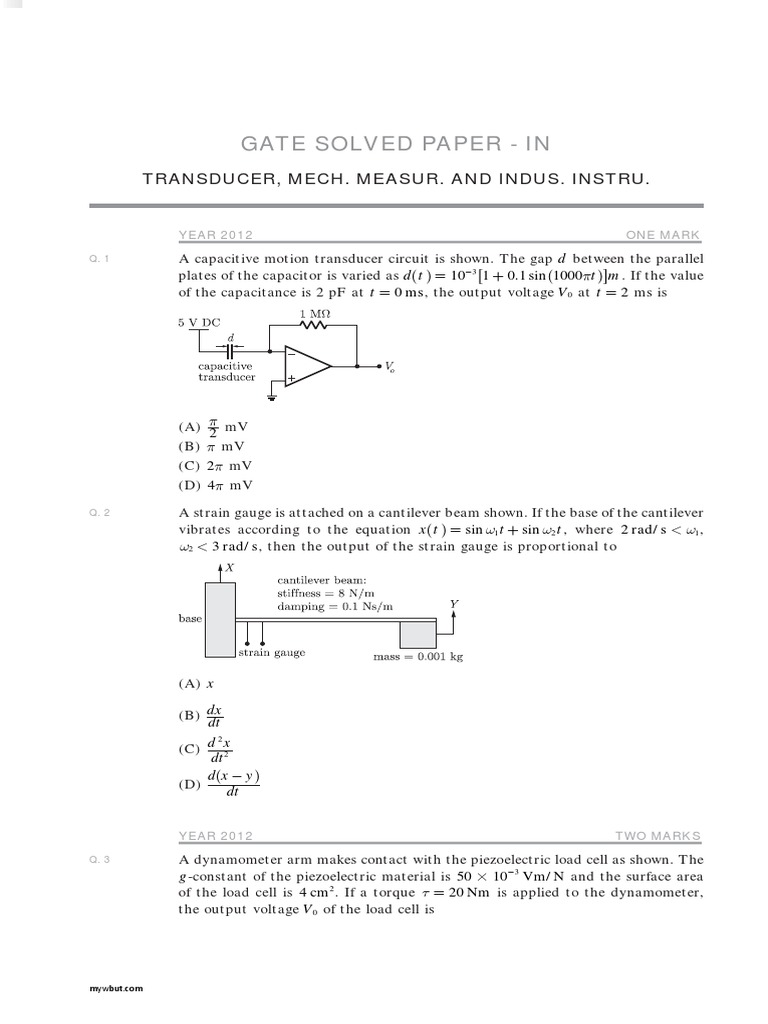 Transducer, Mech. Measur. and Indus. Instru. | PDF | Capacitor | Analog ...
