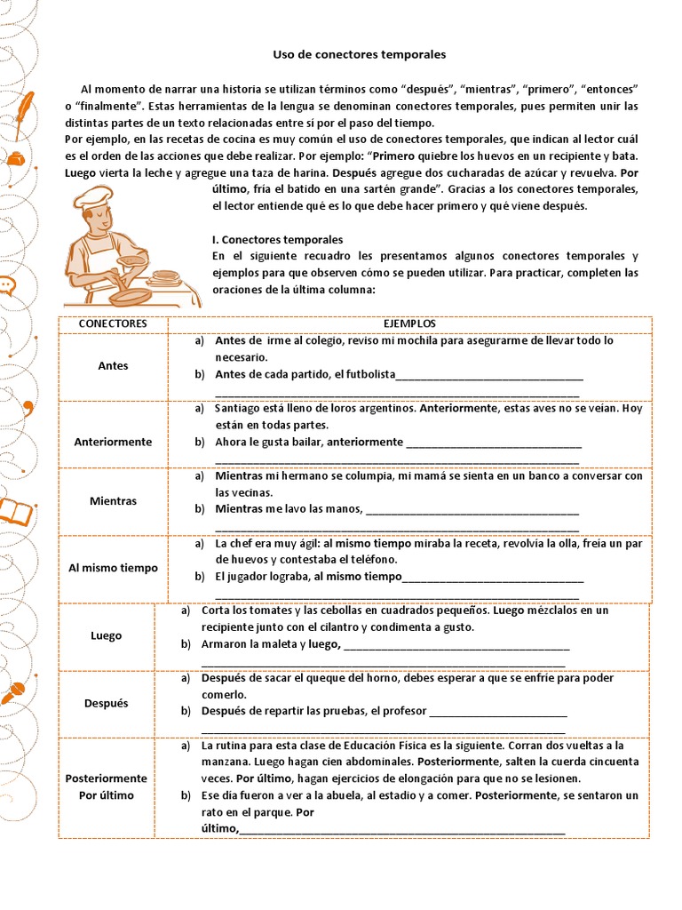 Guia Conectores Temporales | Alimentos | Ocio