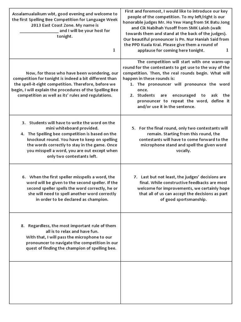 Spelling Bee MC Script | Download Free PDF | Languages