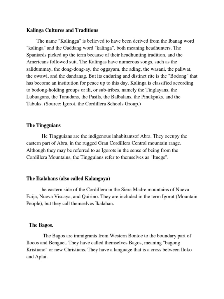Kalinga Culture: Traditions and Cuisine | PDF | Food And Drink ...