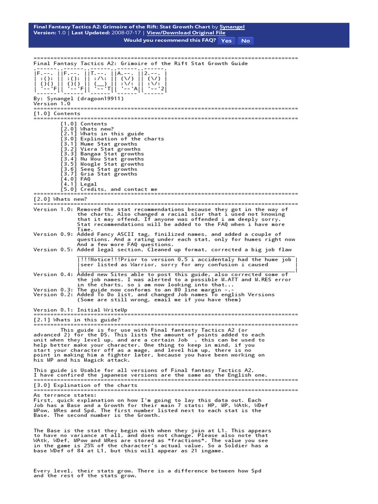 FFTA2 - Stat Growth Guide | PDF | Final Fantasy | Fantasy Games