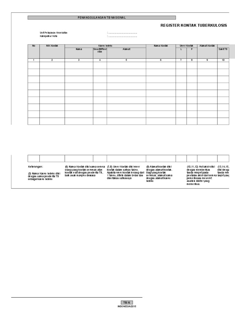 TB.16 Register Kontak Tuberkulosis 2015 - Final | PDF