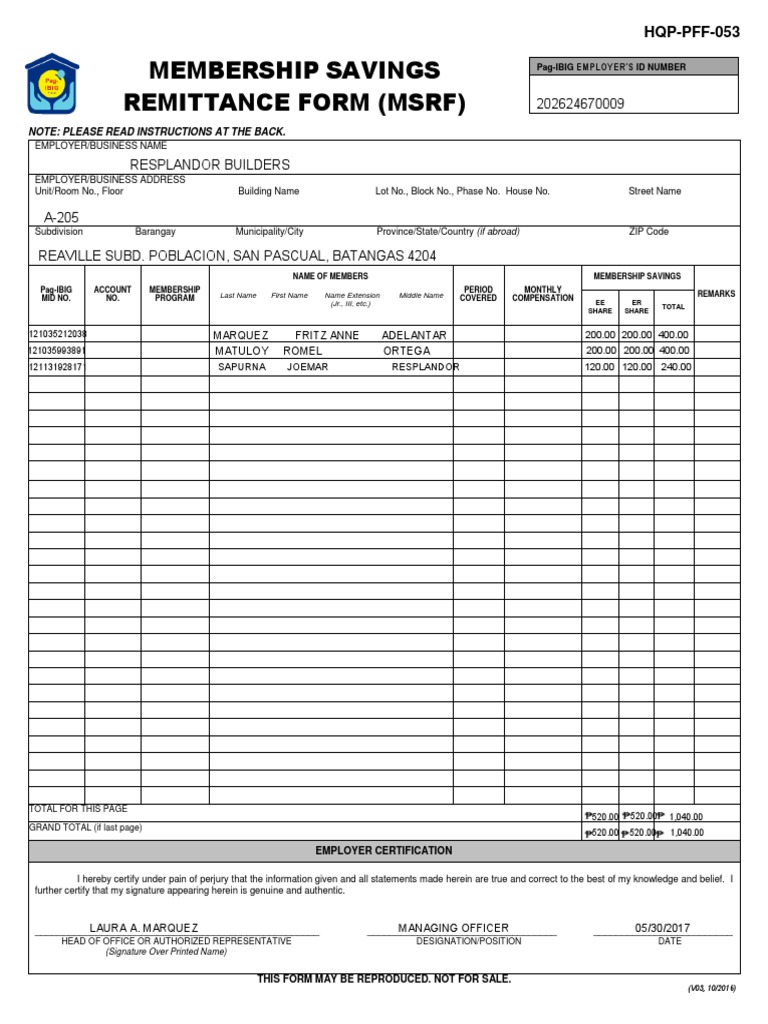 PFF053 Member'SContributionRemittanceForm V03.1 | PDF | Employment | Salary