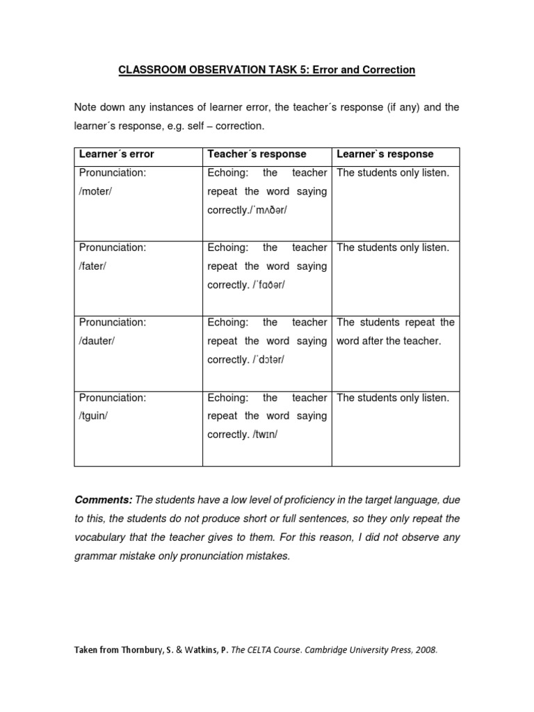 Classroom Observation Task 5 | PDF