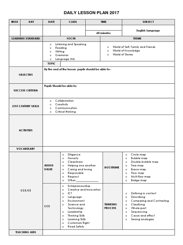Template Year 6 | PDF | Lesson Plan | Cognition