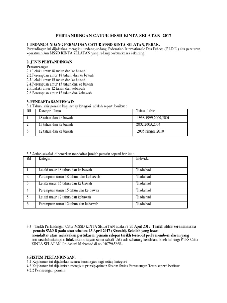 Peraturan Pertandingan Catur MSSD Ks 2017 | PDF