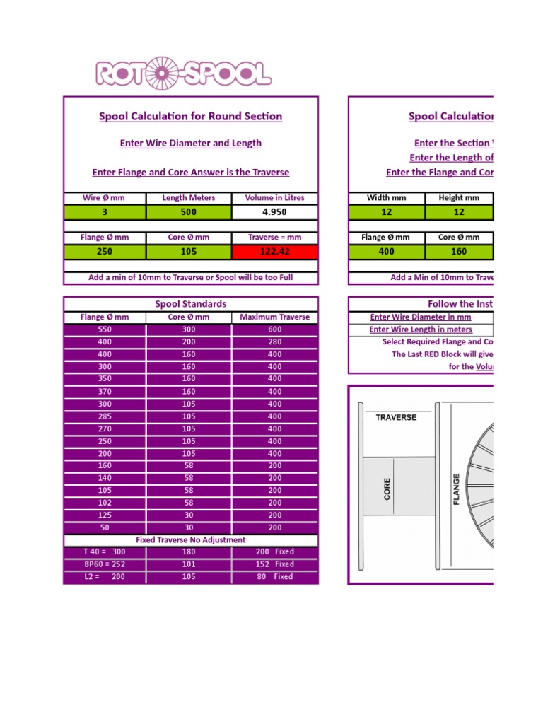 Spool Calculation For Round Section Spool Calculation For Flat Section ...